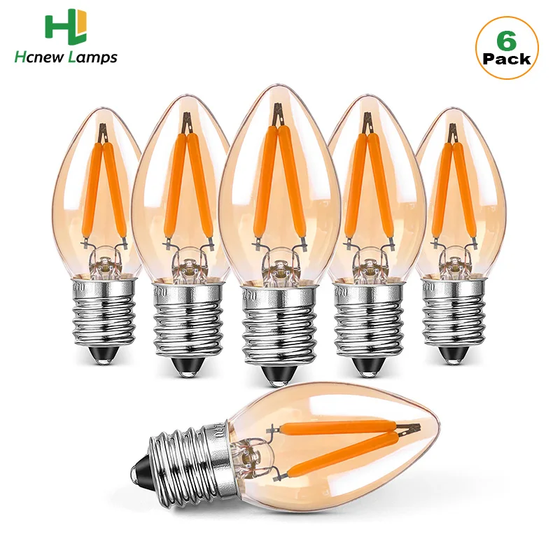 6pcs Vintage C7 Candle Light Bulb 1w E12 E14 Candelabra Base Filament ...