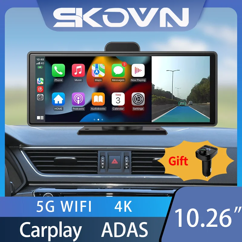 최신 10.26 인치 4K 대시캠, 5G 와이파이 카플레이, 안드로이드 자동 ADAS DVR GPS 비디오 레코더, 대시 보드 듀얼 리어 렌즈, 24H 파크 AUX ...