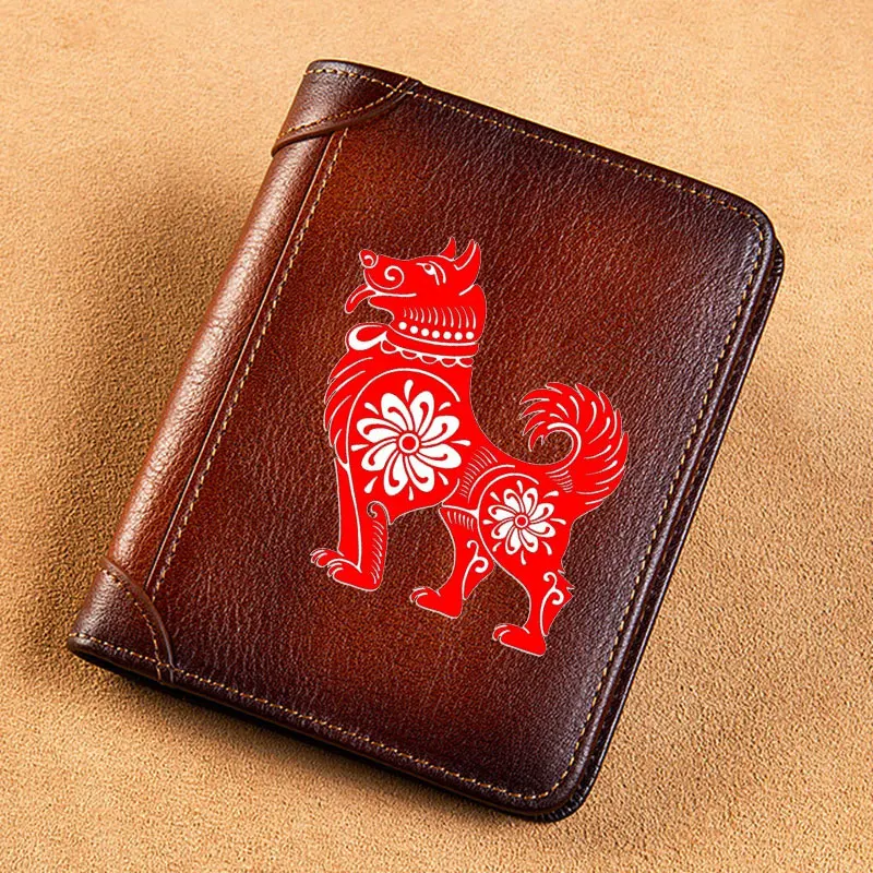 High-Quality-Genuine-Leather-Men-Wallets-Chinese-Zodiac-Dog-Signs-Short ...