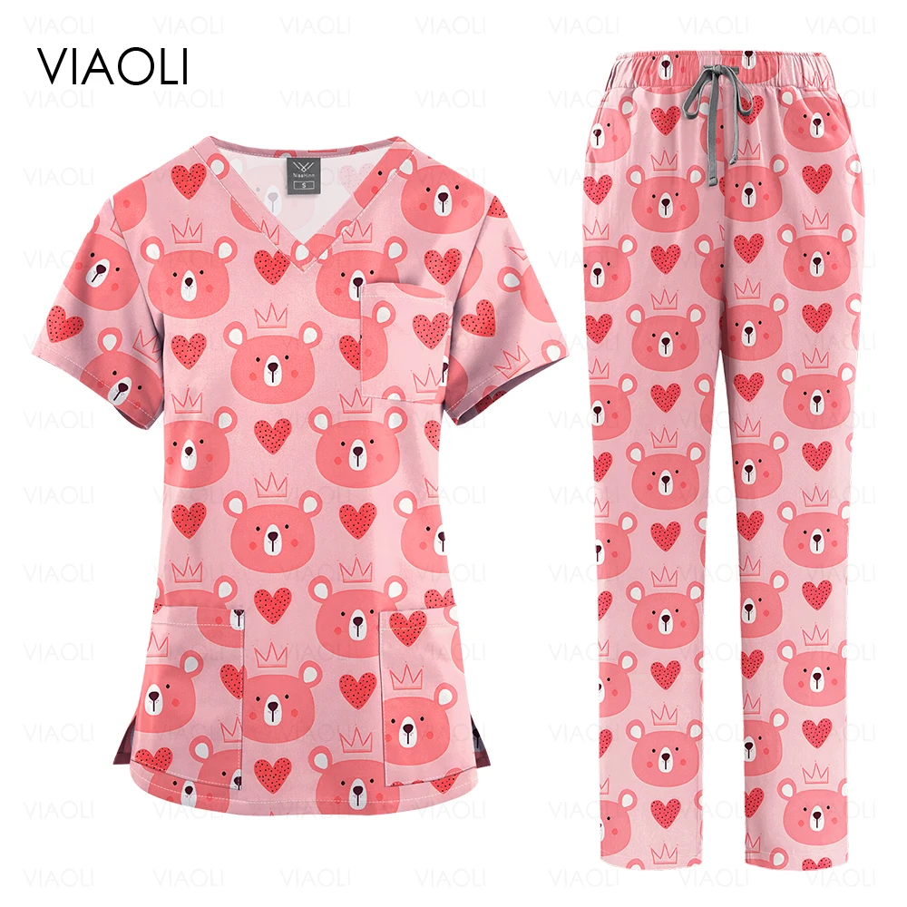 Surgical Uniforms Woman Scrub Set Medical Nurse Beauty Salon Workwear ...