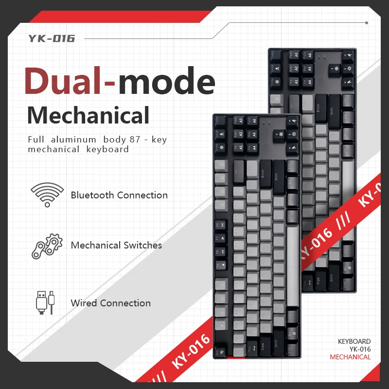 Black-And-Gray-gaming-keyboard-Bluetooth-Wired-Dual-Mode-Switch-87-Keys ...