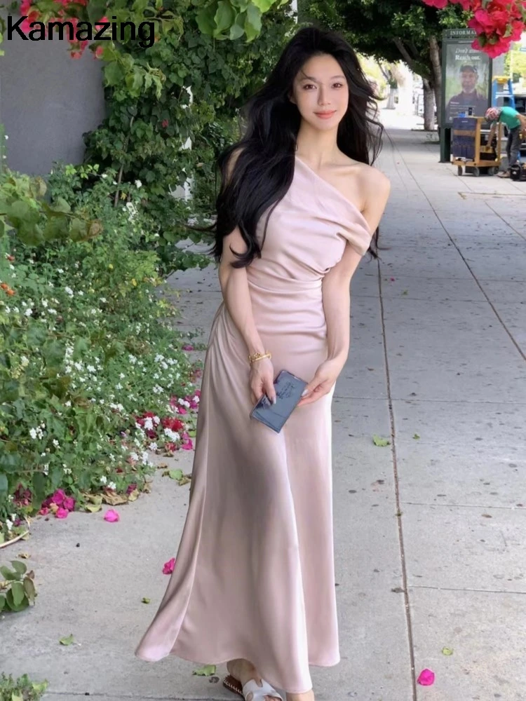 Women-Elegant-Solid-Evening-Party-Dresses-Summer-Fashion-Korean ...