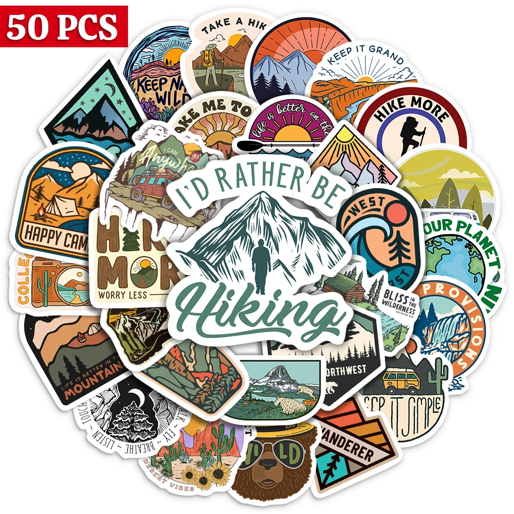 Outdoor-Hiking-Stickers-Camping-Forest-Beautiful-Scenery-Decals-DIY ...