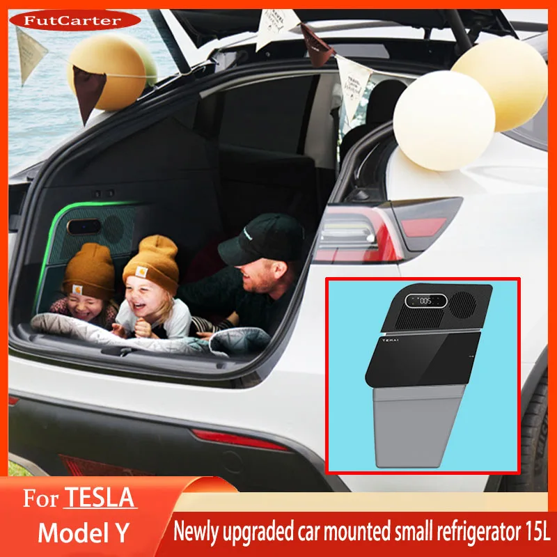 For-Tesla-Model-Y-Trunk-Volt-Refrigerator-12V-Portable-Car-Fridge-15L ...
