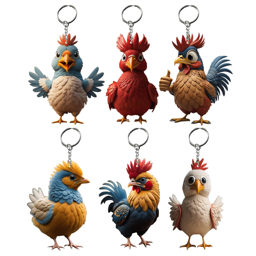 6-Pcs-Farm-Chicken-Rooster-Key-Chain-Acrylic-Cute-Chicken-Keychain ...