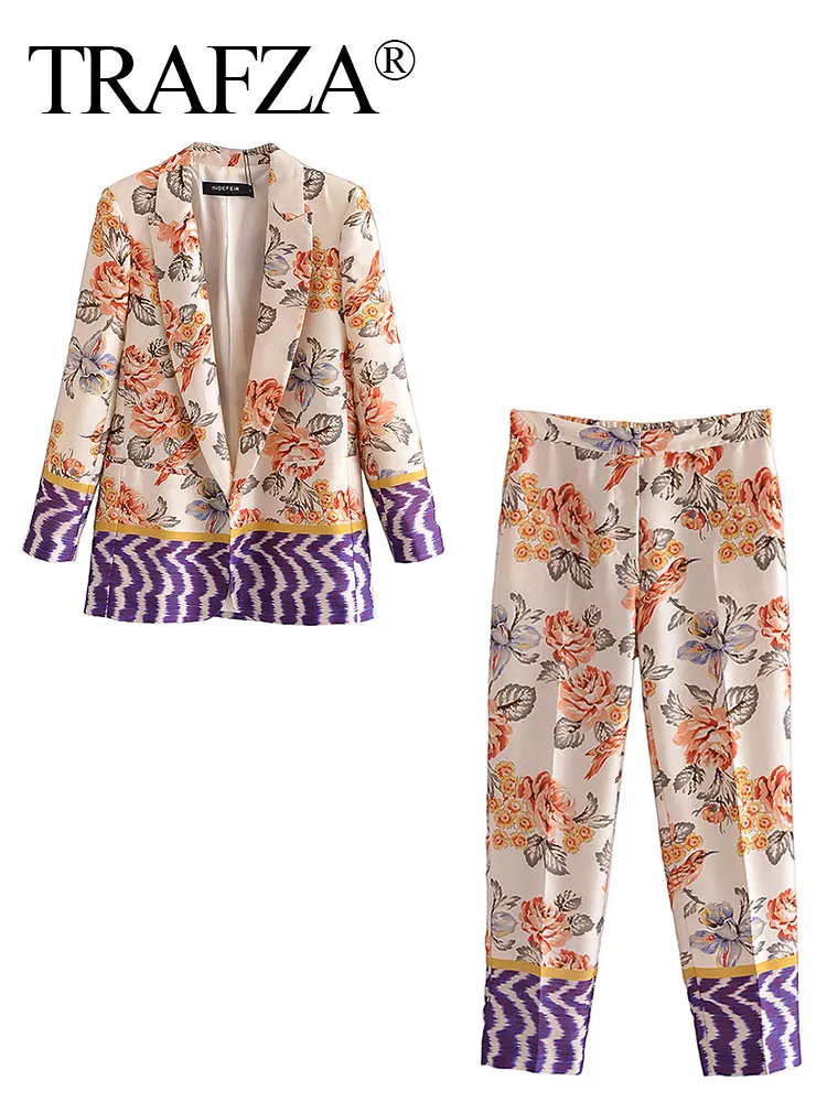 TRAFZA-Terno-feminino-com-estampa-floral-vintage-ternos-de-manga ...