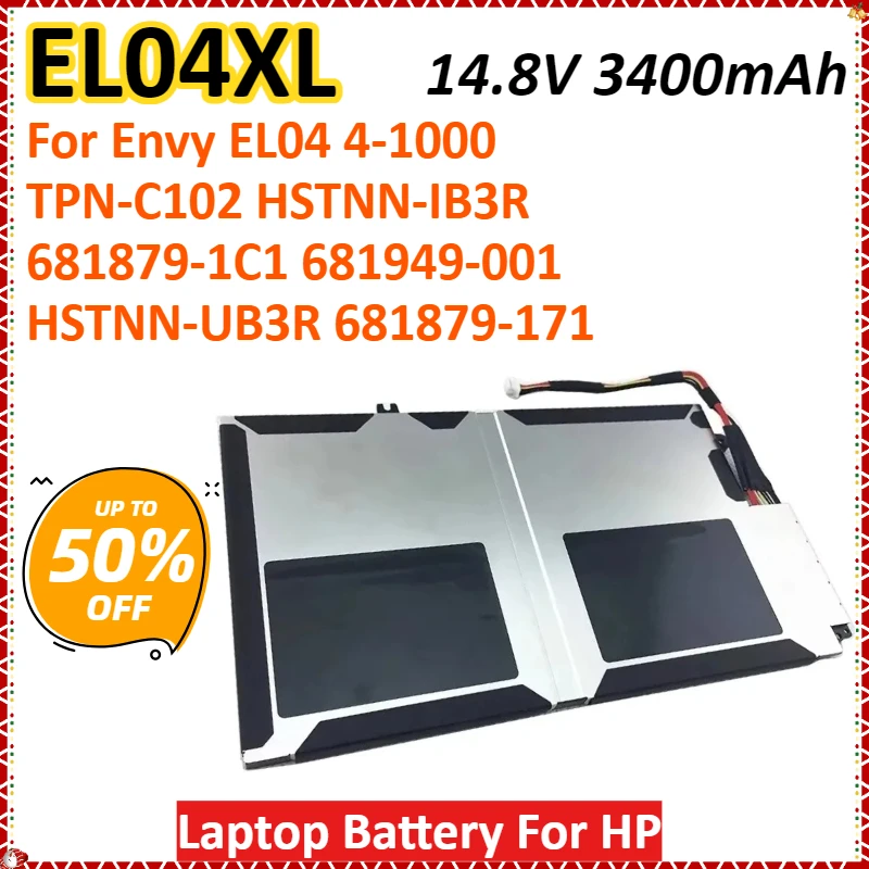 EL04XL 14.8V 3400mAh 52Wh Laptop Battery For HP Envy EL04 4-1000 TPN ...