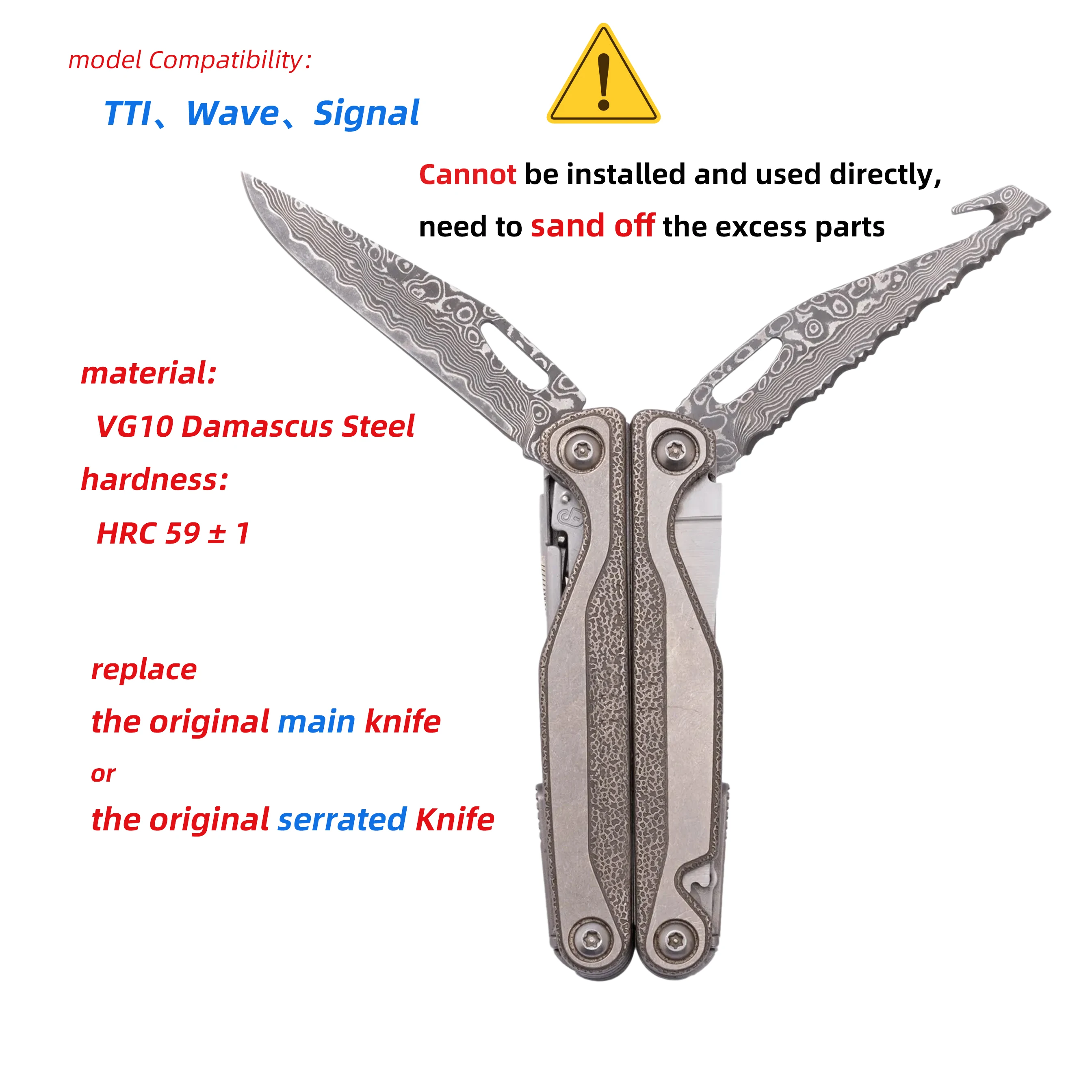 1-piece-VG10-Damascus-Steel-Replacement-part-Knife-For-leatherman-TTI ...