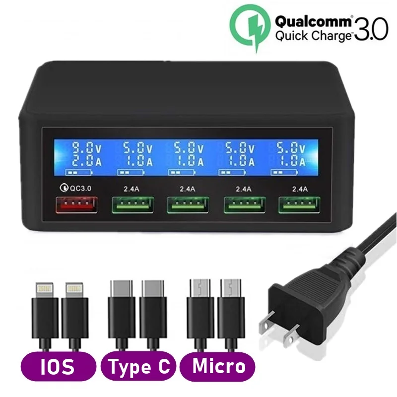 Tongdaytech-QC-3-0-Quick-Charge-5-Port-Usb-LCD-Display-Carregador-Multi ...