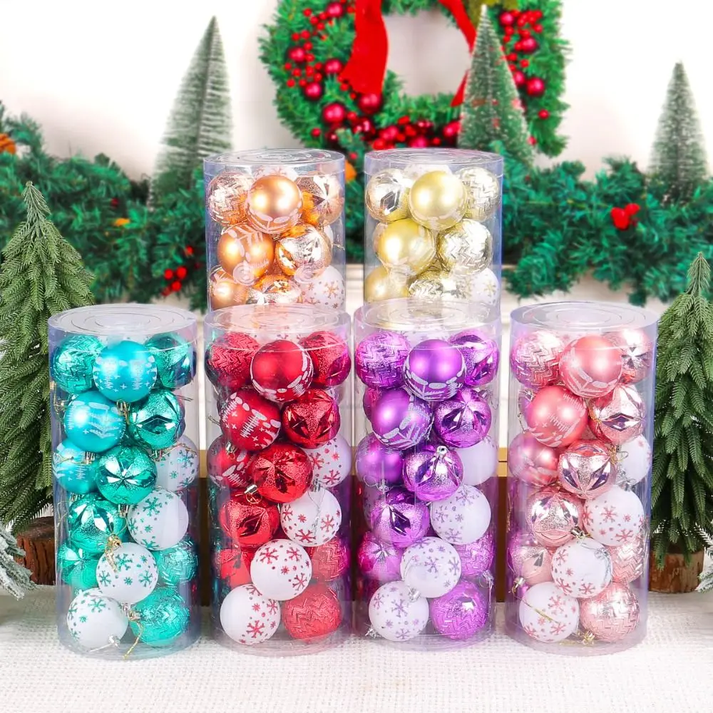 24pcs 6cm Painted Christmas Balls Pendant Shatterproof Plastic ...