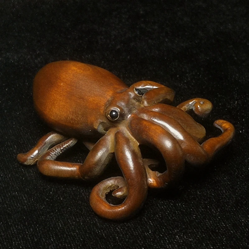 1919-Japanese-boxwood-hand-carved-octopus-fish-Figure-statue-netsuke ...