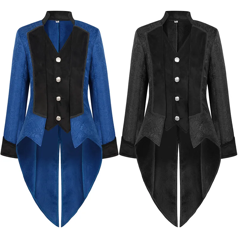 Mittelalter-liche-Retro-schwarz-blau-Frack-Herren-Jacke-M-ntel ...