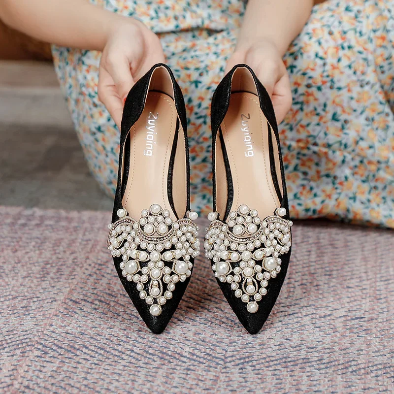 Shoes Women 2023 Designer Beads Wedding Lace Embroider Flats Woman ...