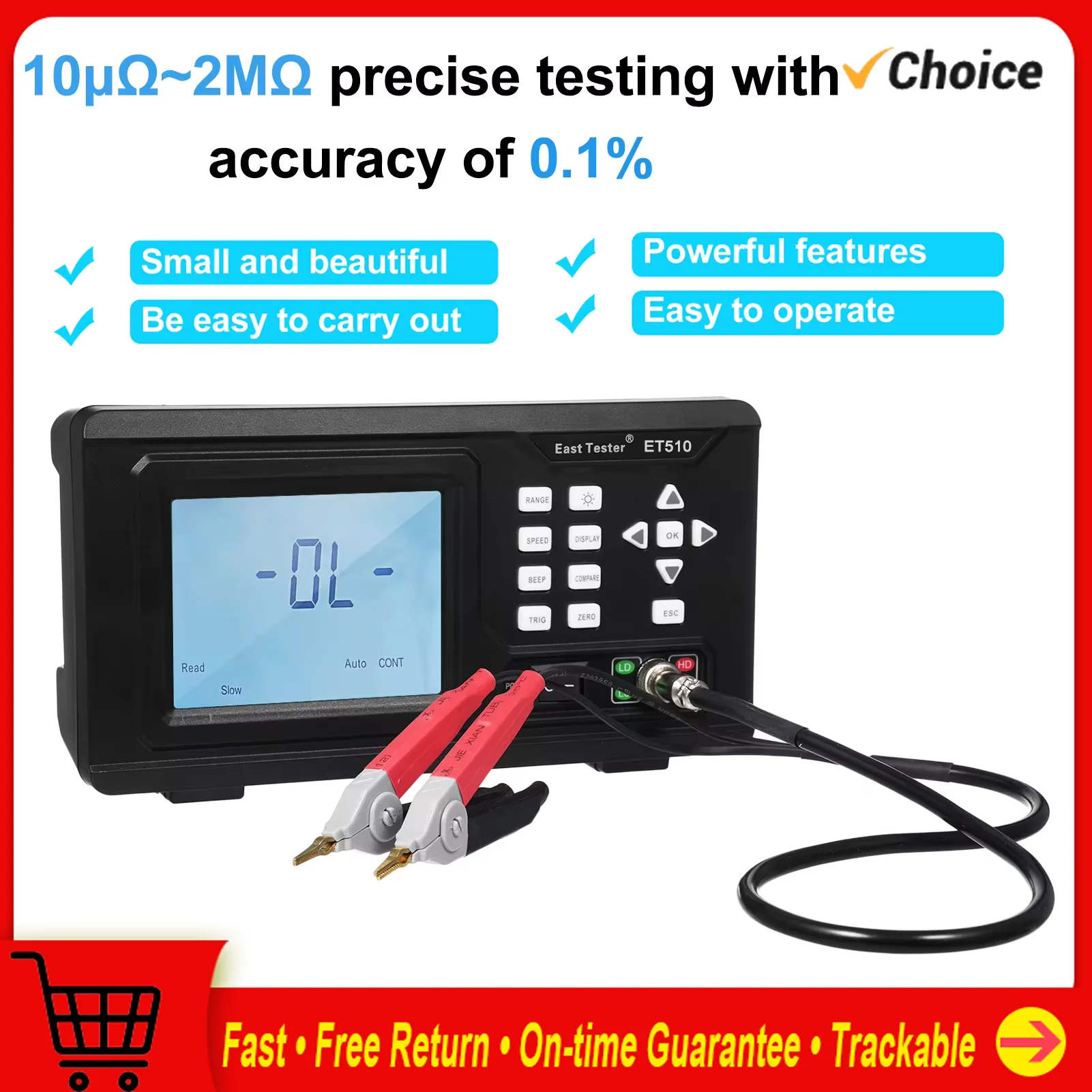 East Tester ET510 DC Low Resistance Tester Portable Milliohm Meter ...