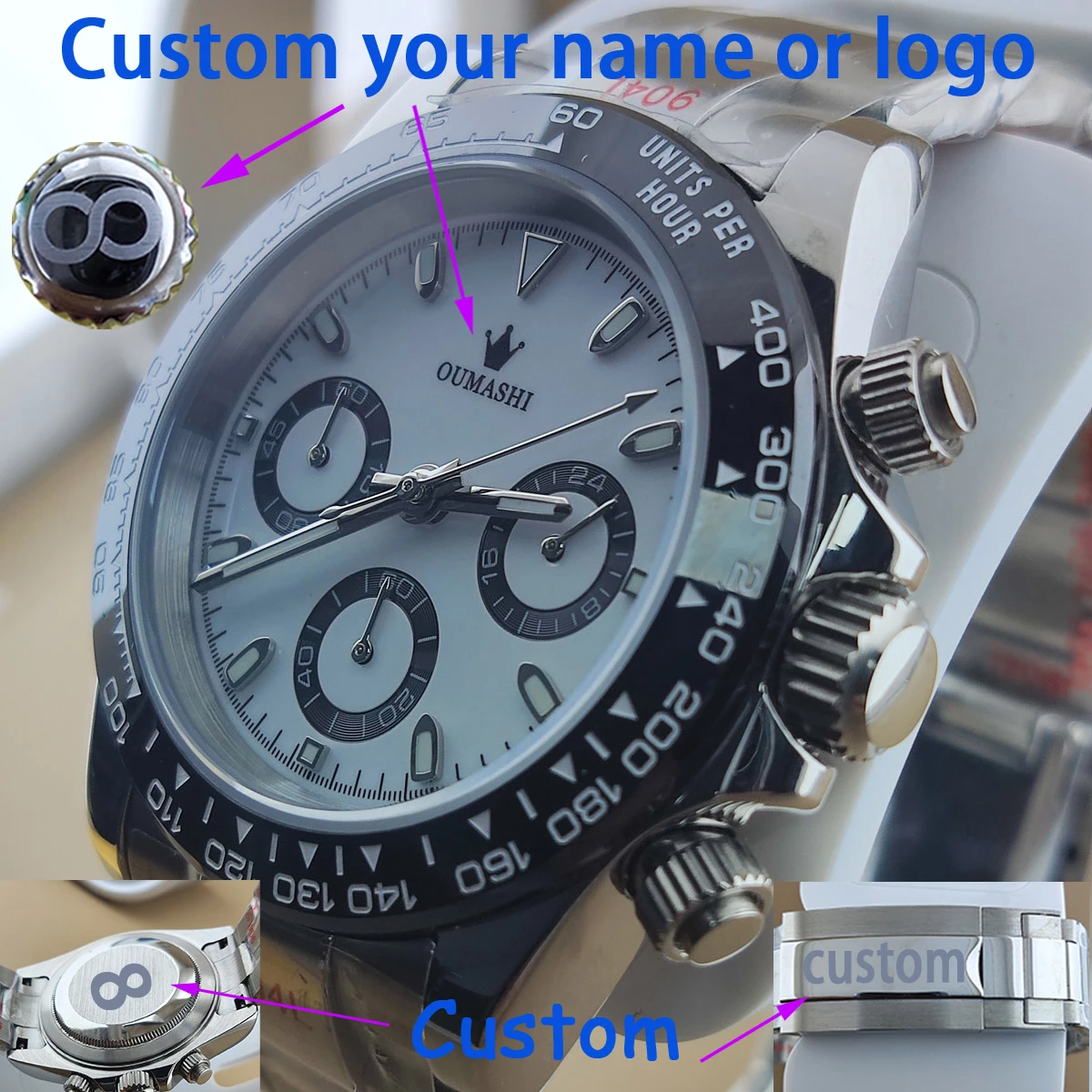 40mm New Men's Quartz Watches Sapphire Luxury Chronograph Stainless ...