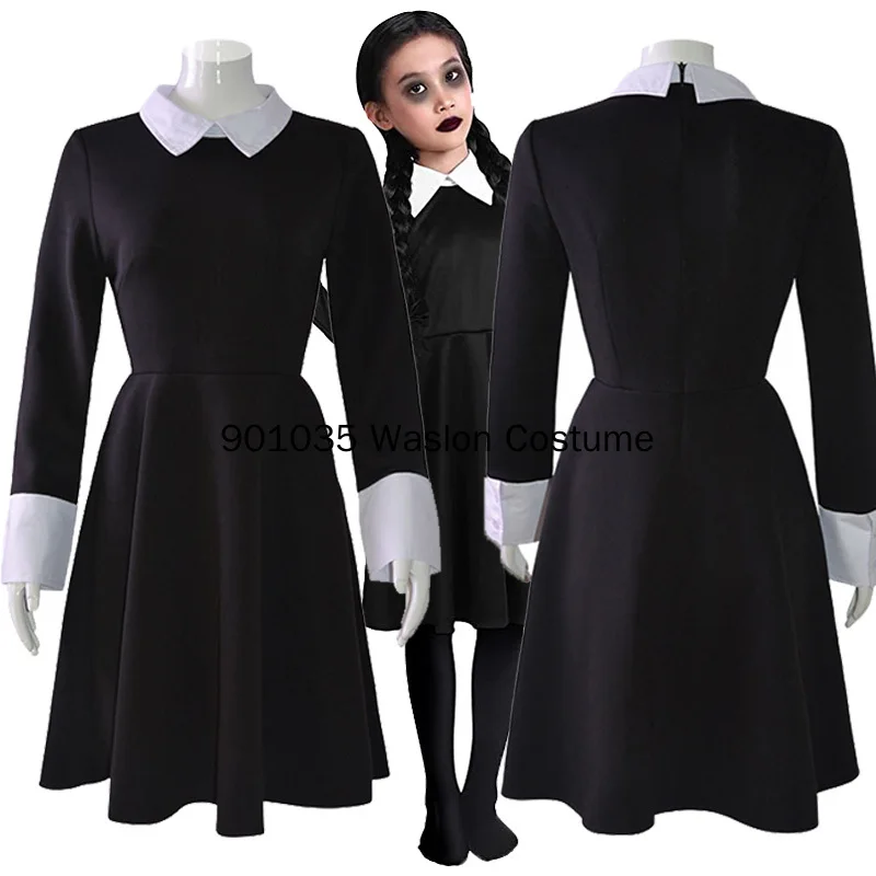 Wednesday-Addams-Costume-Girls-Peter-Pan-Collar-Dress-Long-Sleeve ...