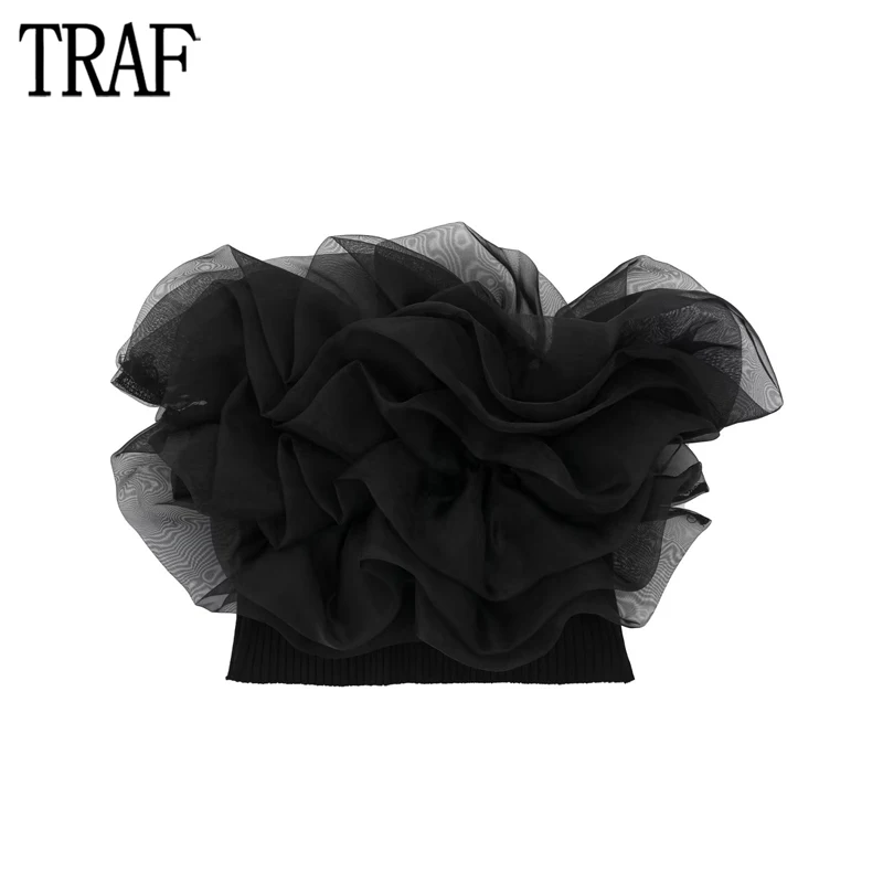 TRAF-top-feminino-de-tule-espartilho-fora-do-ombro-tops-de-malha-sem ...