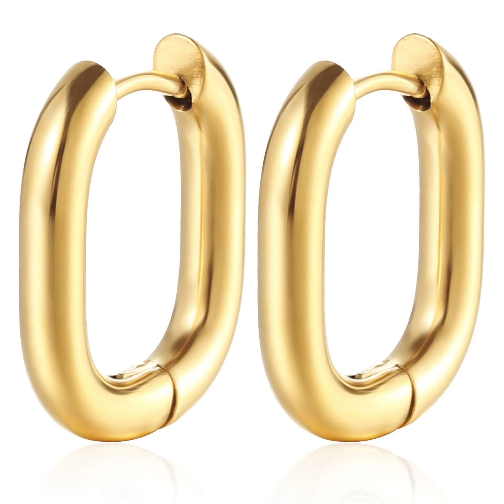 Fashion Gold Color Geometric U-Shape Hoop Earrings for Women Men Punk ...