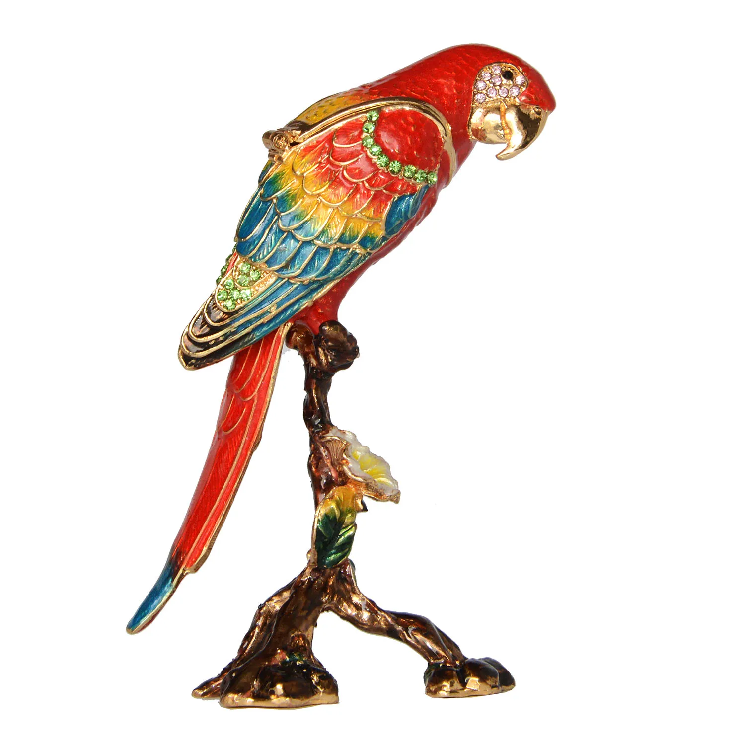 Macaw Parrot Trinket Box Enamelled Hinged Jewelry Box Pewter Ornament ...