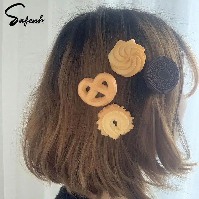 1Pcs Creative Girls Cute Biscuit Hairpin Simple Cookie Shape Side Top ...