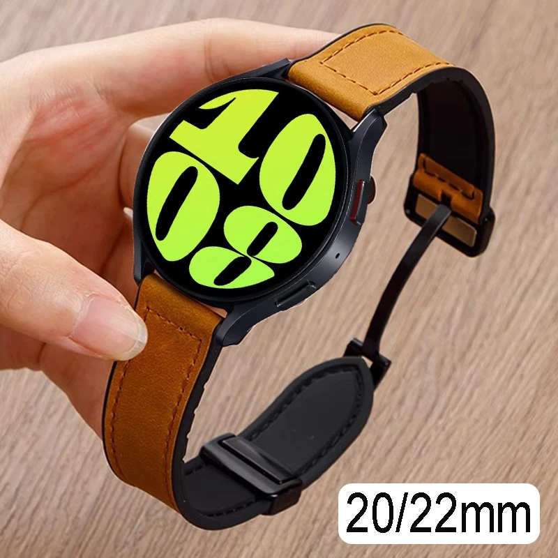 Premium Leather Silicone Magnetic Watch Strap - 22mm/20mm Adjustable ...