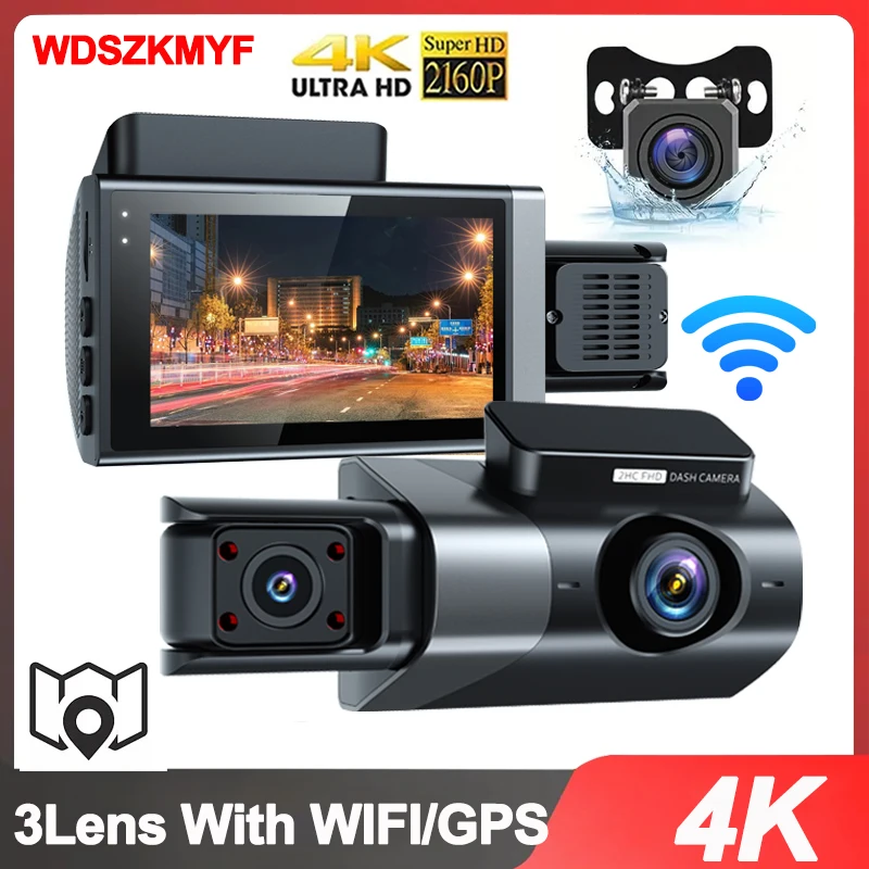 3Lens Dash Cam for Cars 4K Car Dvr in the Car GPS Camera for Vehicle ...