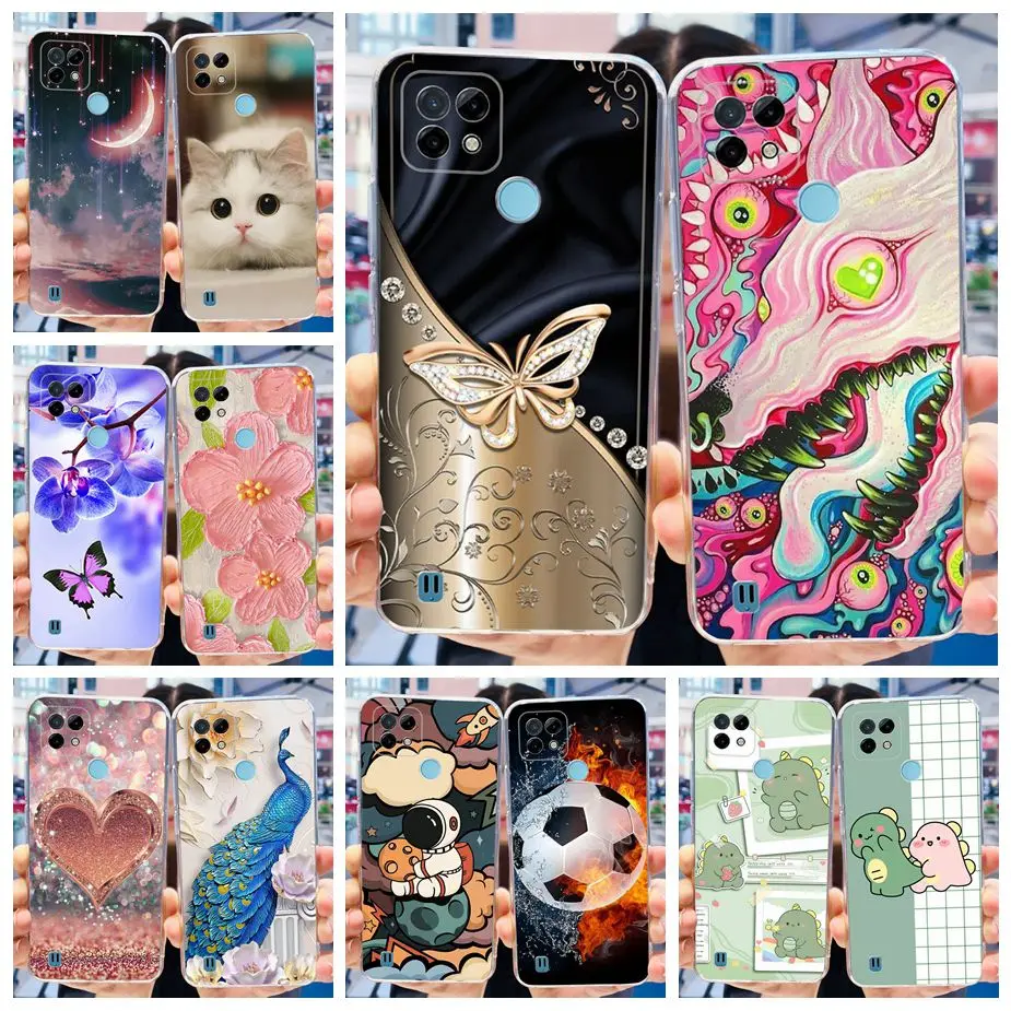 For-Realme-C21-4G-Case-RMX3201-New-Fashion-Painted-Cover-Clear-Silicone ...