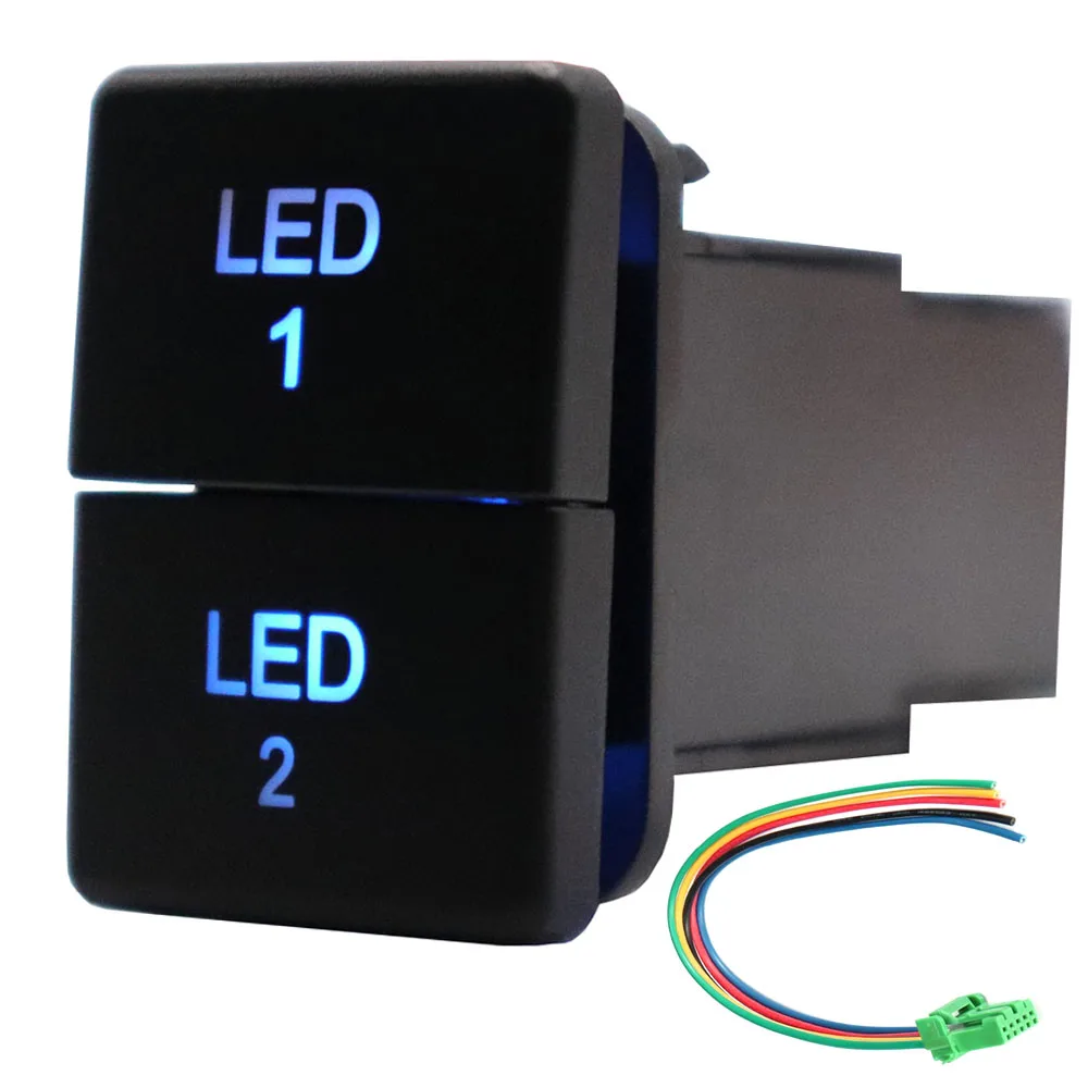12V Dual Push Button Switch ON-Off 2Led Blue/Green Backlit with ...