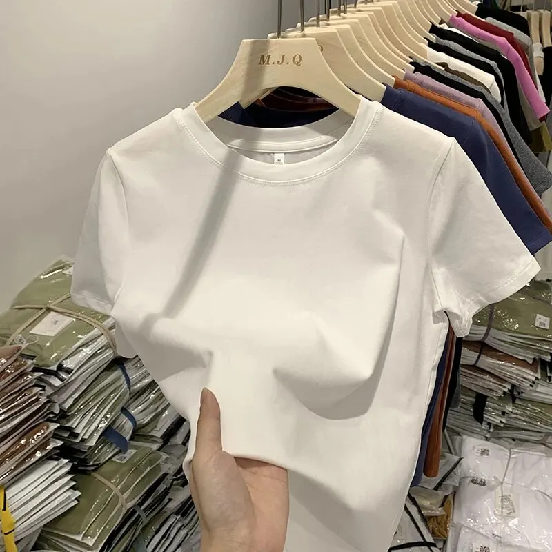 Summer-2024-NewJacket-Solid-Color-Round-Neck-T-shirt-Women-s-Short ...