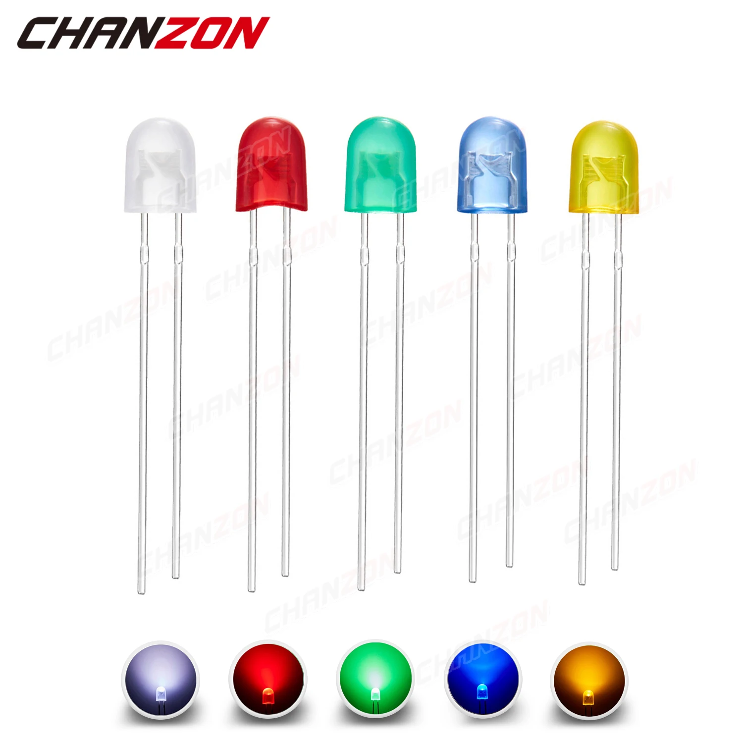 100Pcs 5mm Oval LED Diode 546 White Red Green Blue Yellow 2V 3V 20mA ...