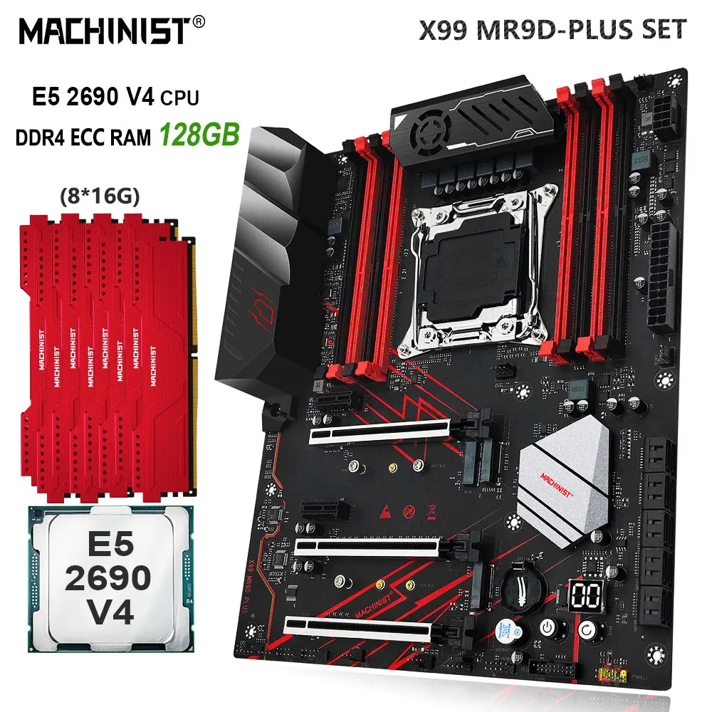 Conjunto de Placa Mãe MACHINIST X99 LGA 2011-3 Kit Xeon E5 2690 V4 CPU 8x16G = 128GB DDR4 ECC ...
