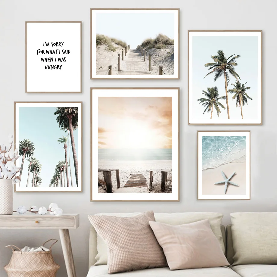 Poster Penyu Langit Pohon Palem Gambar Dinding Lukisan Kanvas Bintang ...