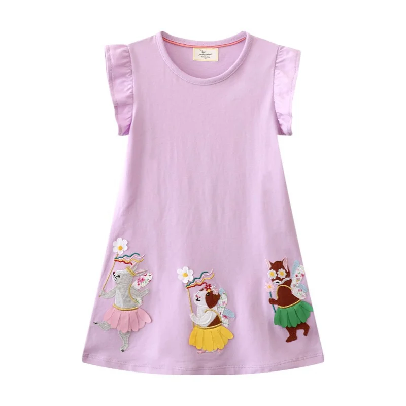 Jumping Meters Summer Princess Baby Dresses Animals Embroidery ...
