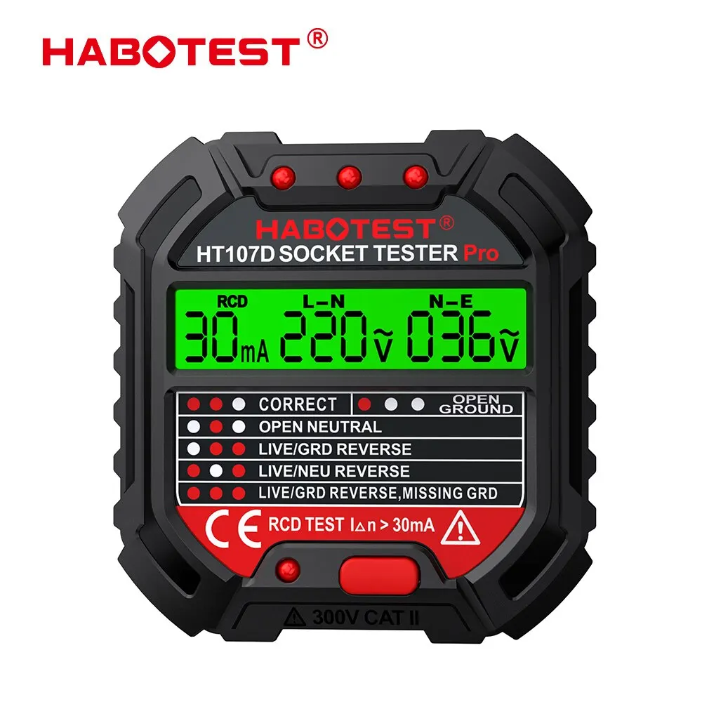 HABOTEST HT107 Socket Tester Pro Voltage Test RCD 30mA Socket Detector ...