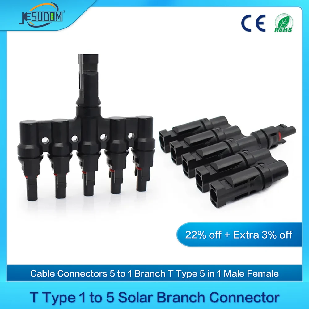 T Type 1 to 5 Solar Branch Connector Cable Connectors 5 to 1 Branch T ...