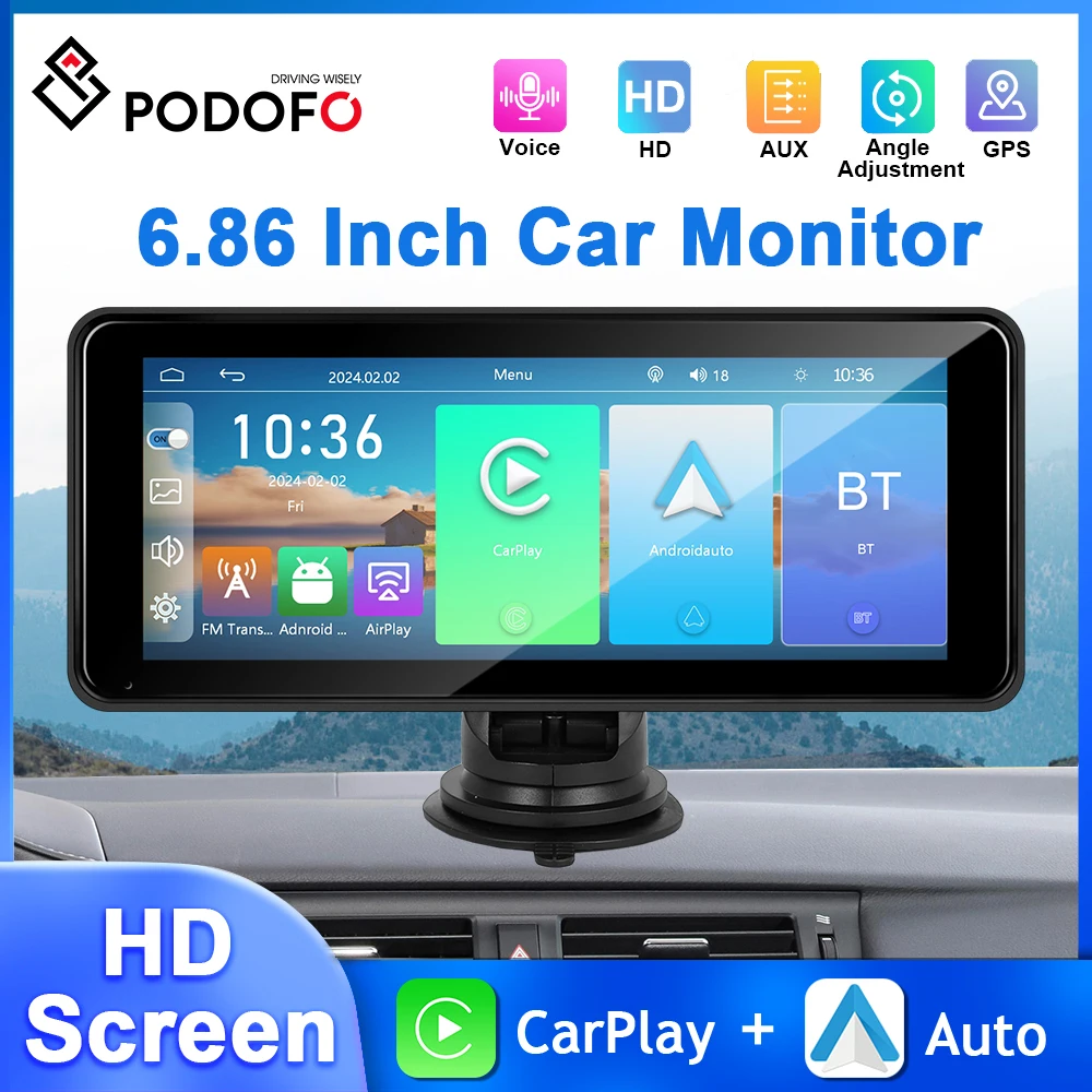 Podofo-Carplay-Smart-Screen-Player-Android-Auto-6-86-Car-Monitor-AUX ...