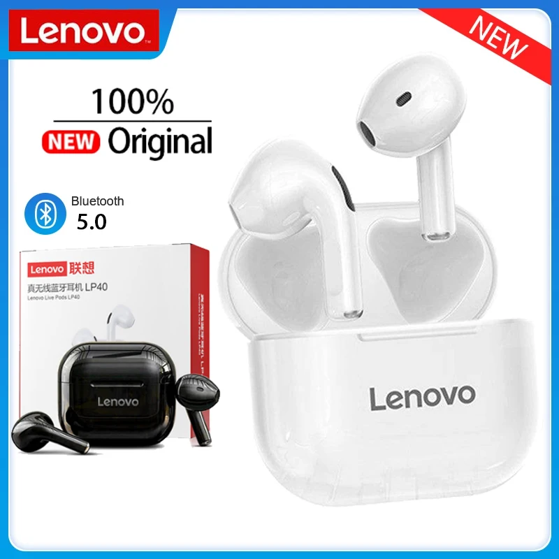 Lenovo auriculares inalámbricos LP40 con Bluetooth 5,0, dispositivo de audio TWS, con reducción ...