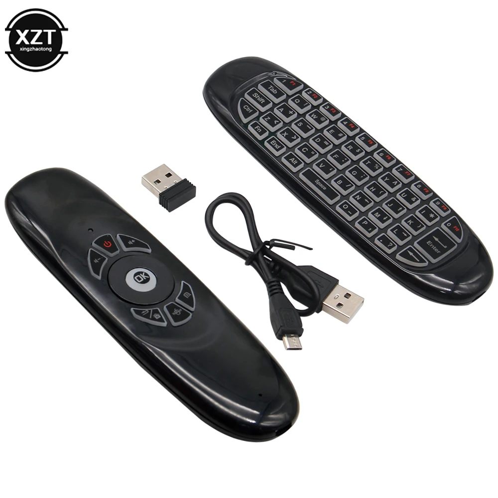 New-2-4G-RF-Remote-Control-C120-Air-Mouse-English-Russian-Spanish-Wireless-Keyboard-Backlight ...
