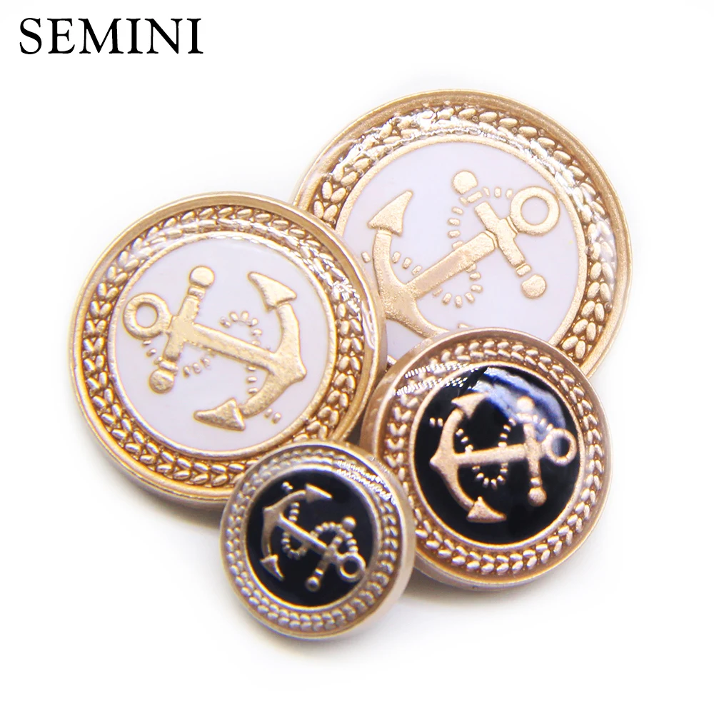 Botón de costura de ancla clásica, botones decorativos dorados, negros ...