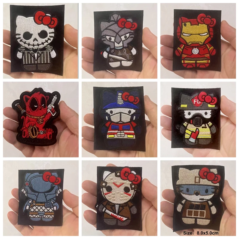 Parche-de-Velcro-bordado-de-Hello-Kitty-Marvel-mochila-de-Anime ...