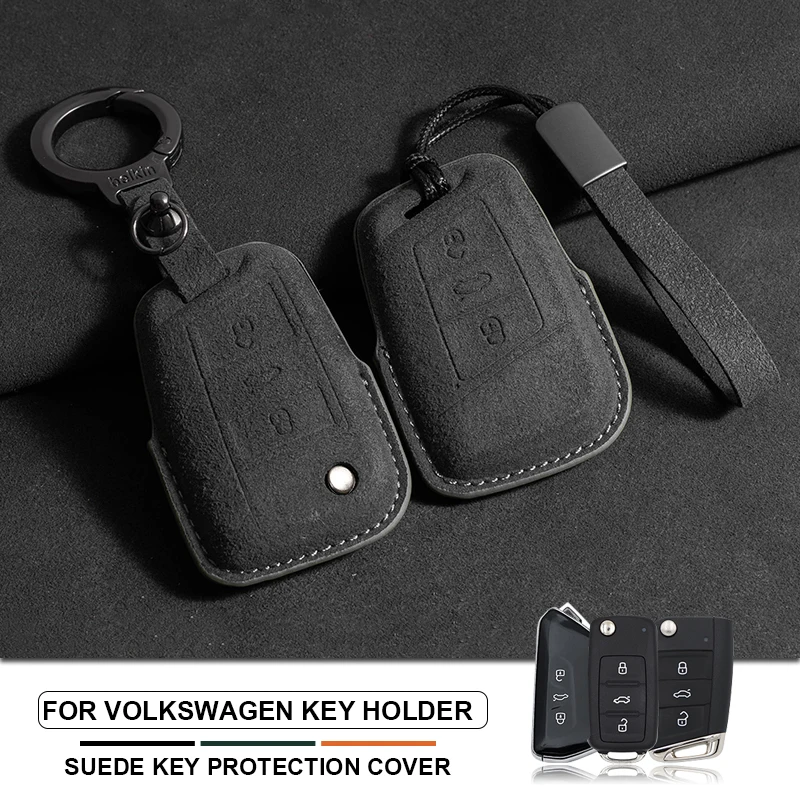 Suede Car Key Case Cover Fob Keyring For VW Volkswagen Golf 7 MK7 ...