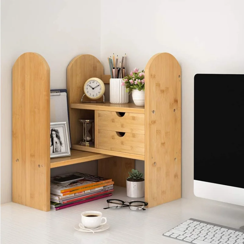 custom，Desktop Bookshelf Counter Top Bookcase with 2 Drawers, Desk ...