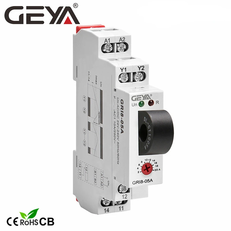 GEYA GRI8-05 AC OR DC Current Monitoring Relay Straight-Through 2A-20A ...