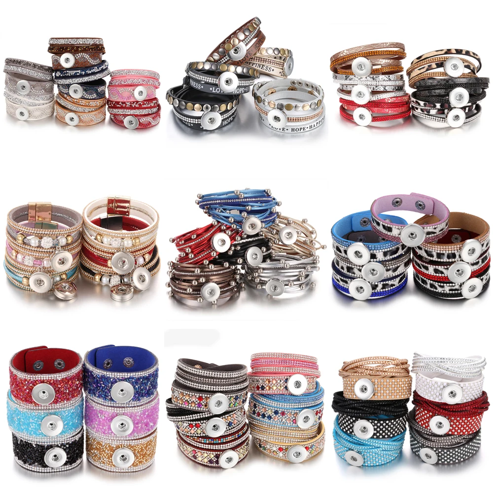 10pcs/lot Wholesale Snap Jewelry Bracelets for Women Braided Leather ...