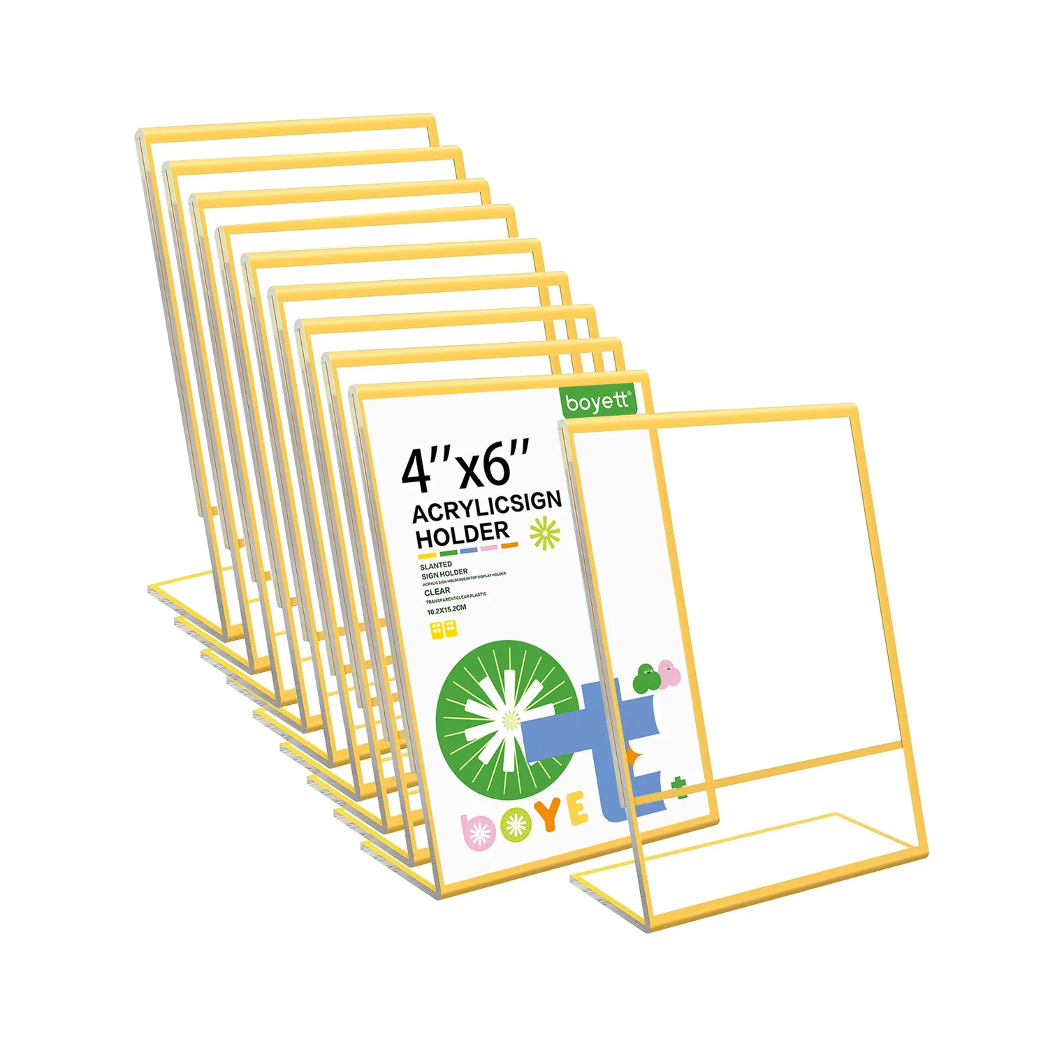 Gold-Borders-Acrylic-Sign-Holder-Picture-Frame-Display-Stand-Clear ...