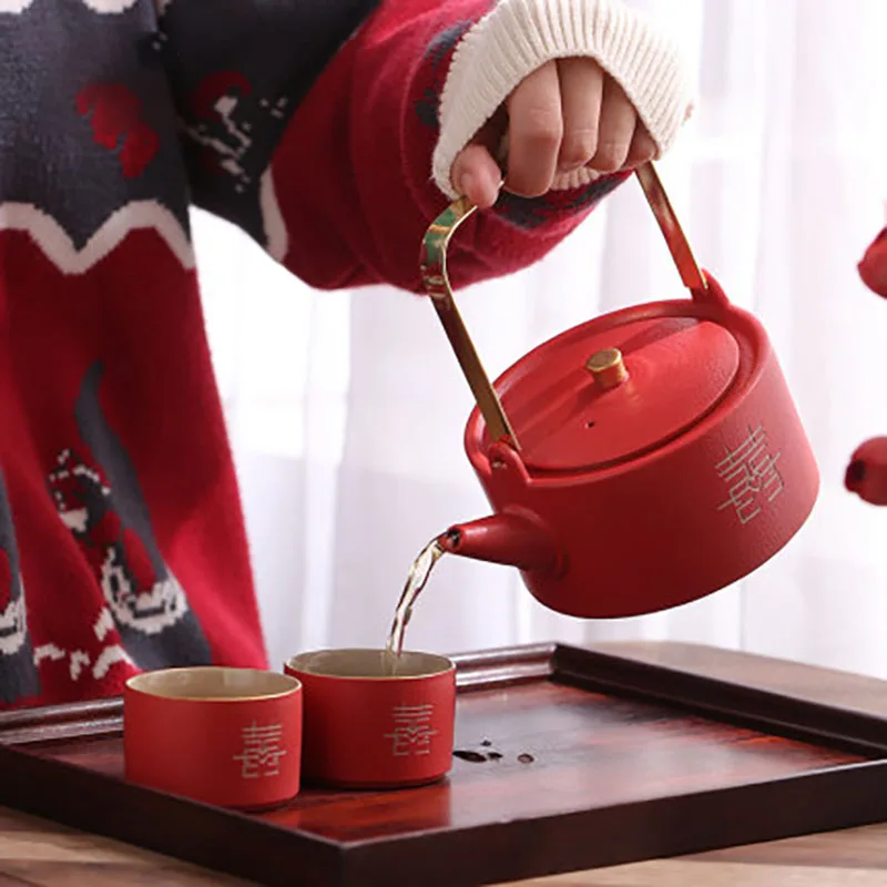 Red Teacup And Teapot