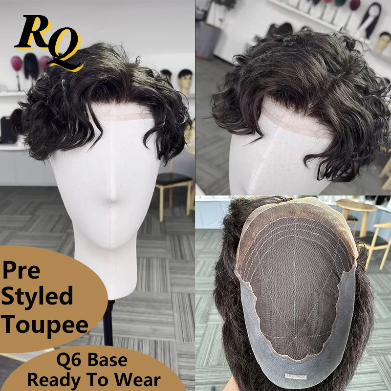 Pre-Styled-Toupee-For-Men-Q6-Lace-PU-Base-Human-Hair-System-Unit-Toupee ...
