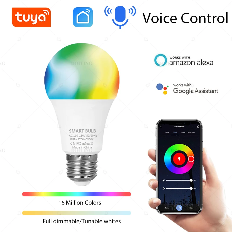 Tuya Smart Life APP Wifi Led Light Bulb AC110V 220V A19 A21 E27 RGBCW ...