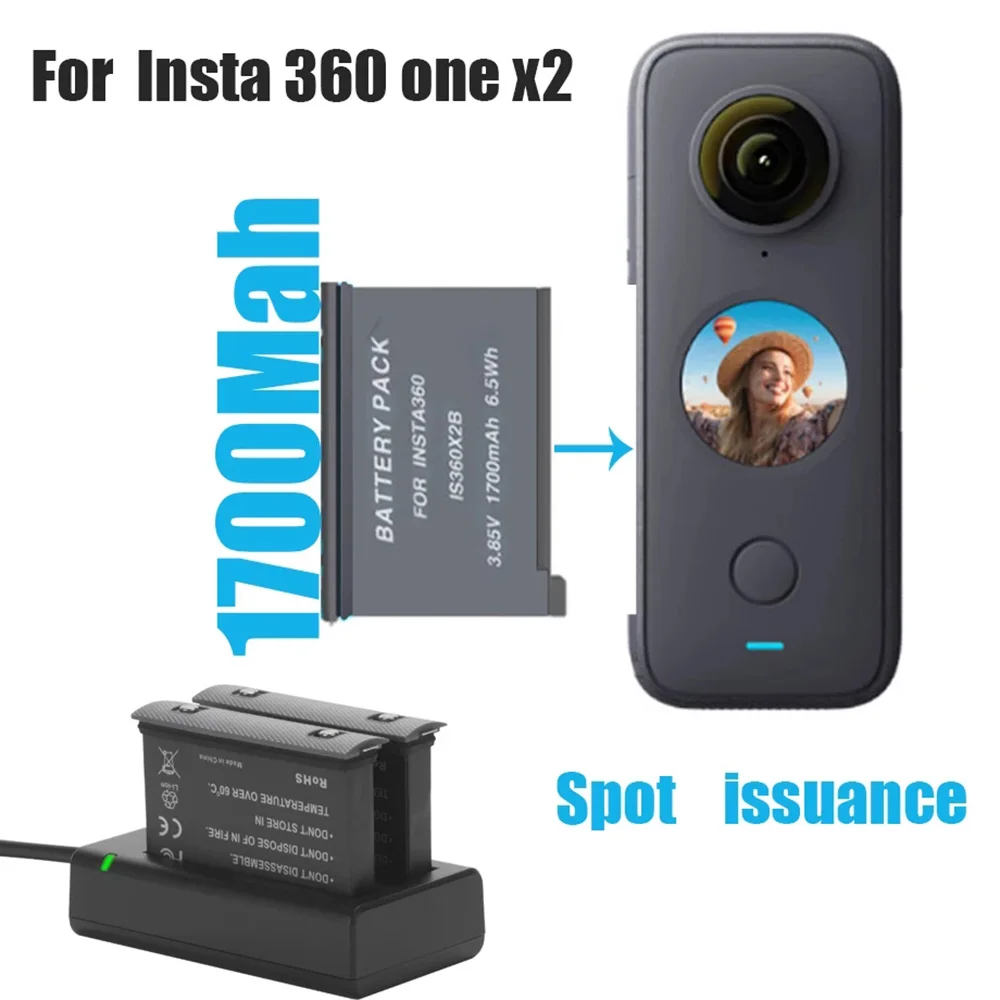 1700mAh Insta360 ONE X2 Rechargeable Lithium battery and Micro USB ...