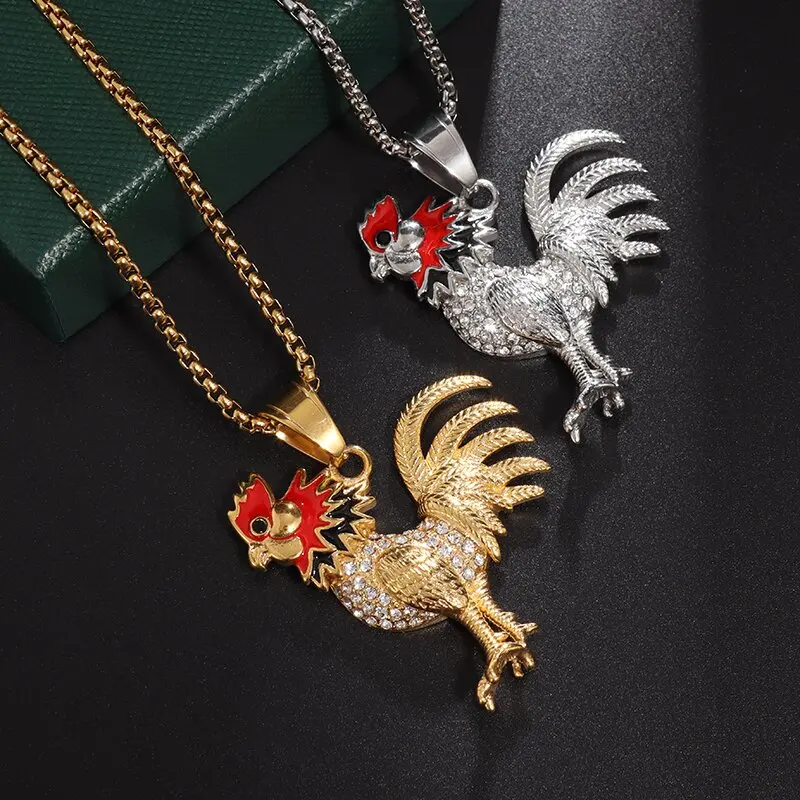 French-Gallic-Rooster-Necklace-Iced-Out-Bling-Animal-Rooster-Pendant ...